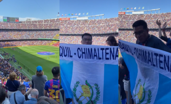 Chapín extiende la bandera de Guatemala en partido del Barcelona